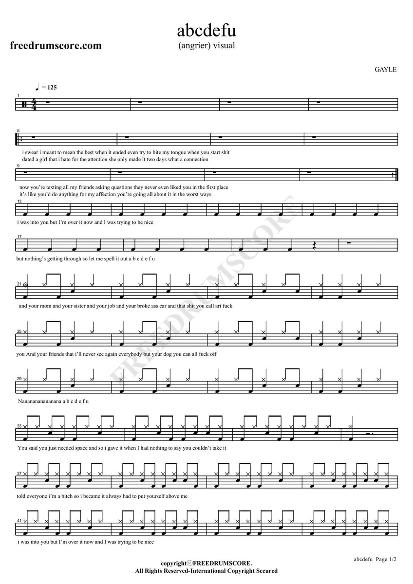 Abcdefu (Angrier) - Gayle - Drum Sheet Music - COPYDRUM – DrumSetSheetMusic