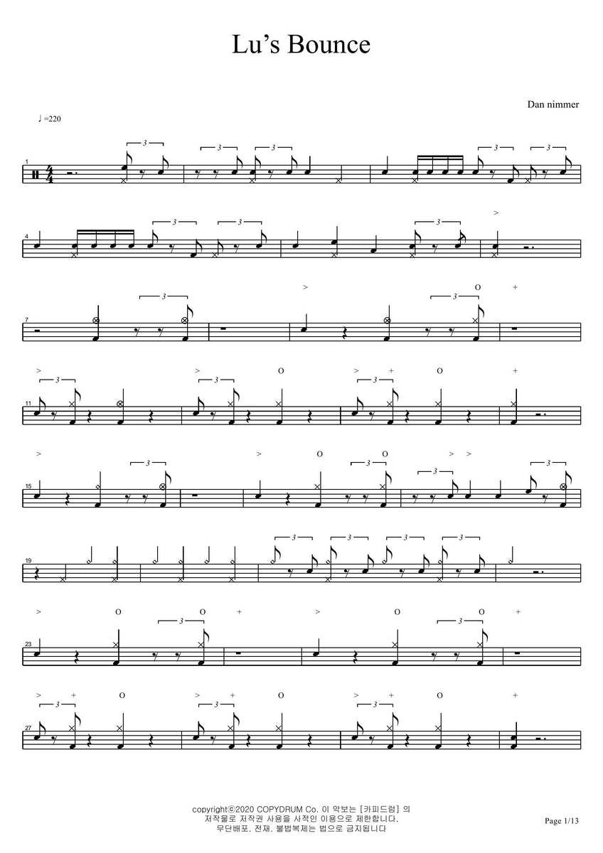 Lu’s Bounce - Dan nimmer - Full Drum Transcription / Drum Sheet Music ...