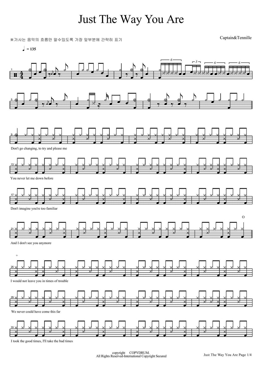 Just The Way You Are - Captain&Tennille - Full Drum Transcription / Dr ...