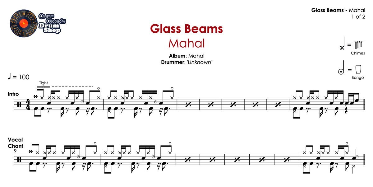 Mahal - Glass Beams - Drum Sheet Music - Chef Cook – DrumSetSheetMusic