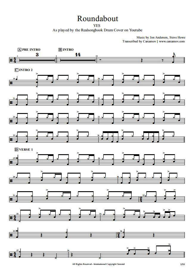 Roundabout - Yes - Drum Sheet Music - Realsongbook – DrumSetSheetMusic