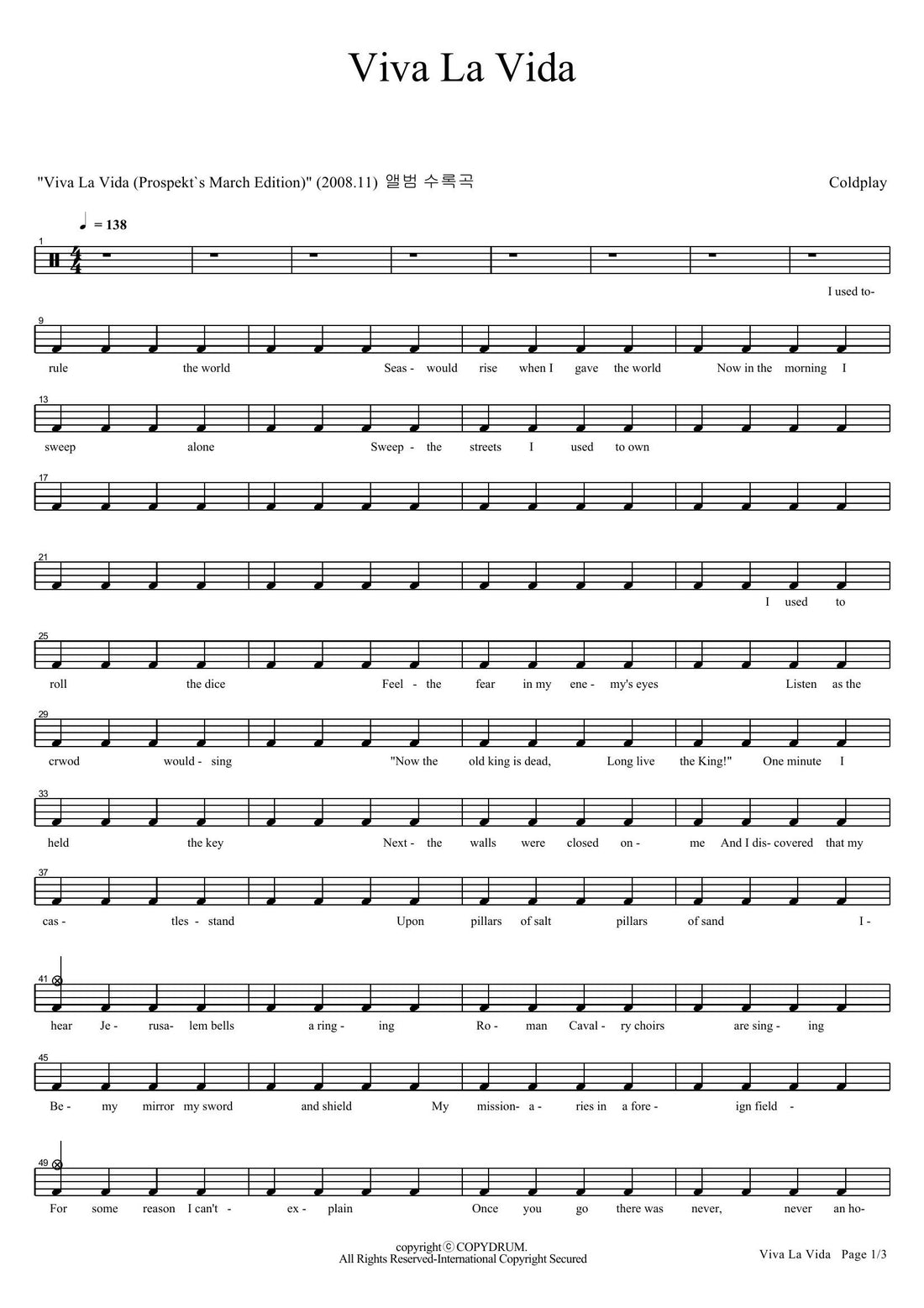 Viva La Vida - Coldplay - Drum Sheet Music - COPYDRUM – DrumSetSheetMusic