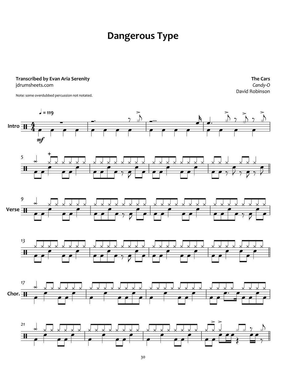 Dangerous Type - The Cars - Drum Sheet Music - Jaslow Drum Sheets ...