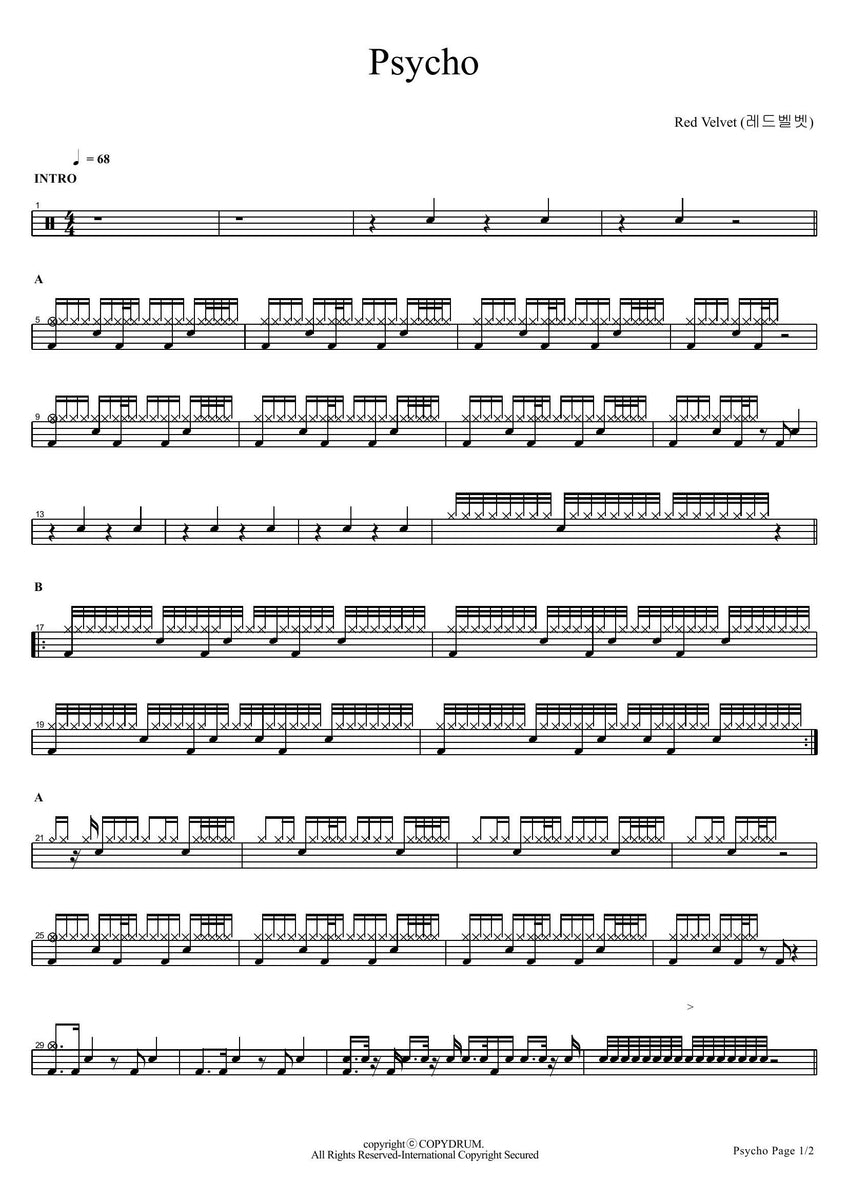 Psycho - Red Velvet (레드벨벳) - Drum Sheet Music - COPYDRUM ...