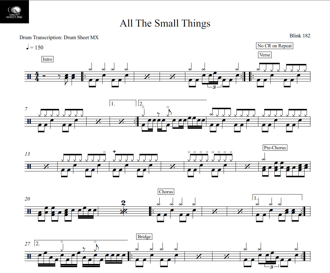 All the Small Things - Blink 182 - Drum Sheet Music - Drum Sheet MX ...