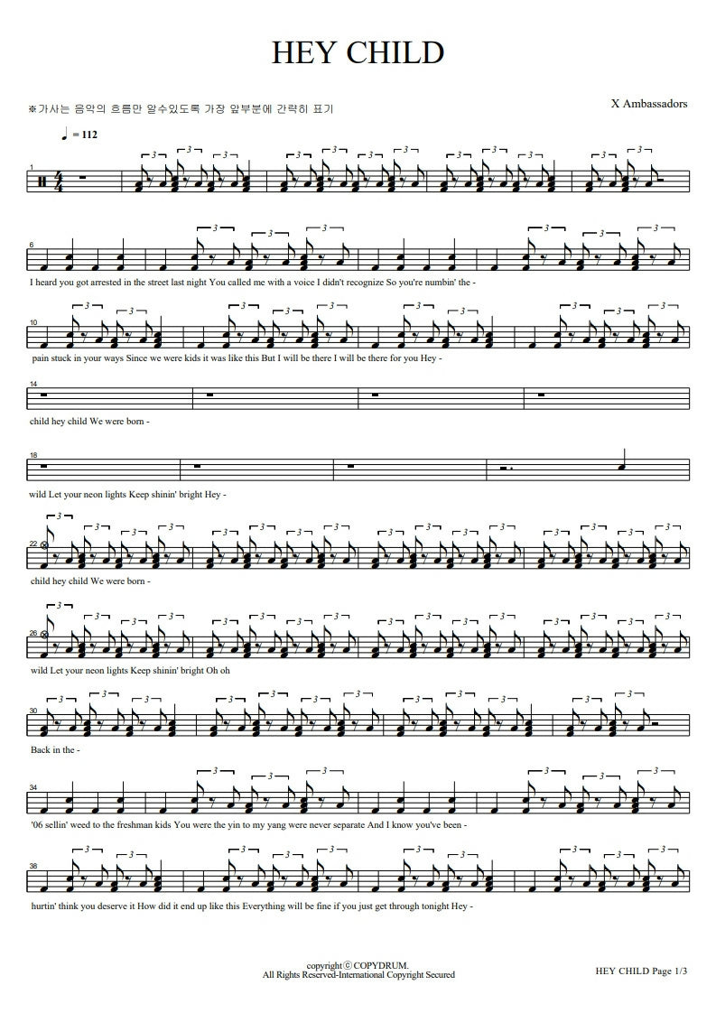 Hey Child - X Ambassadors - Drum Sheet Music - COPYDRUM – DrumSetSheetMusic