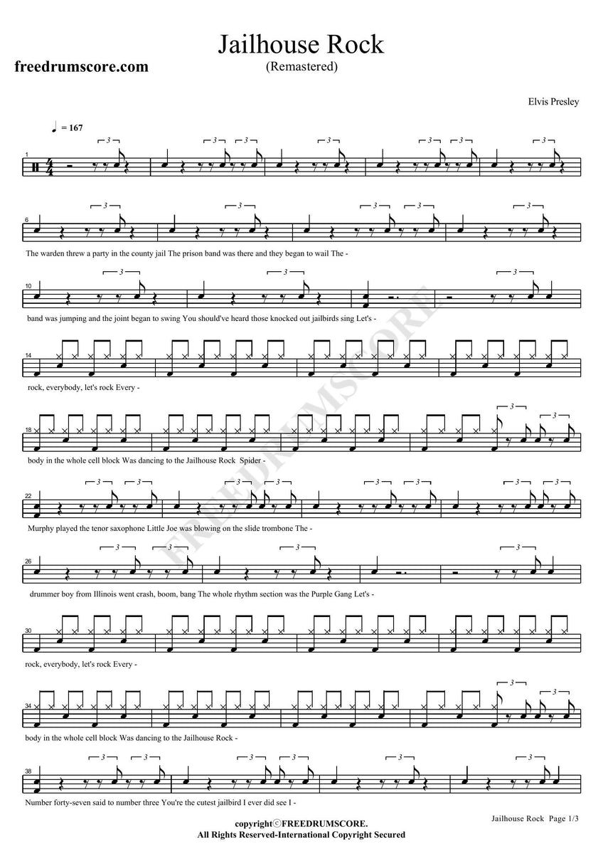 Jailhouse Rock - Elvis Presley - Drum Sheet Music - COPYDRUM ...