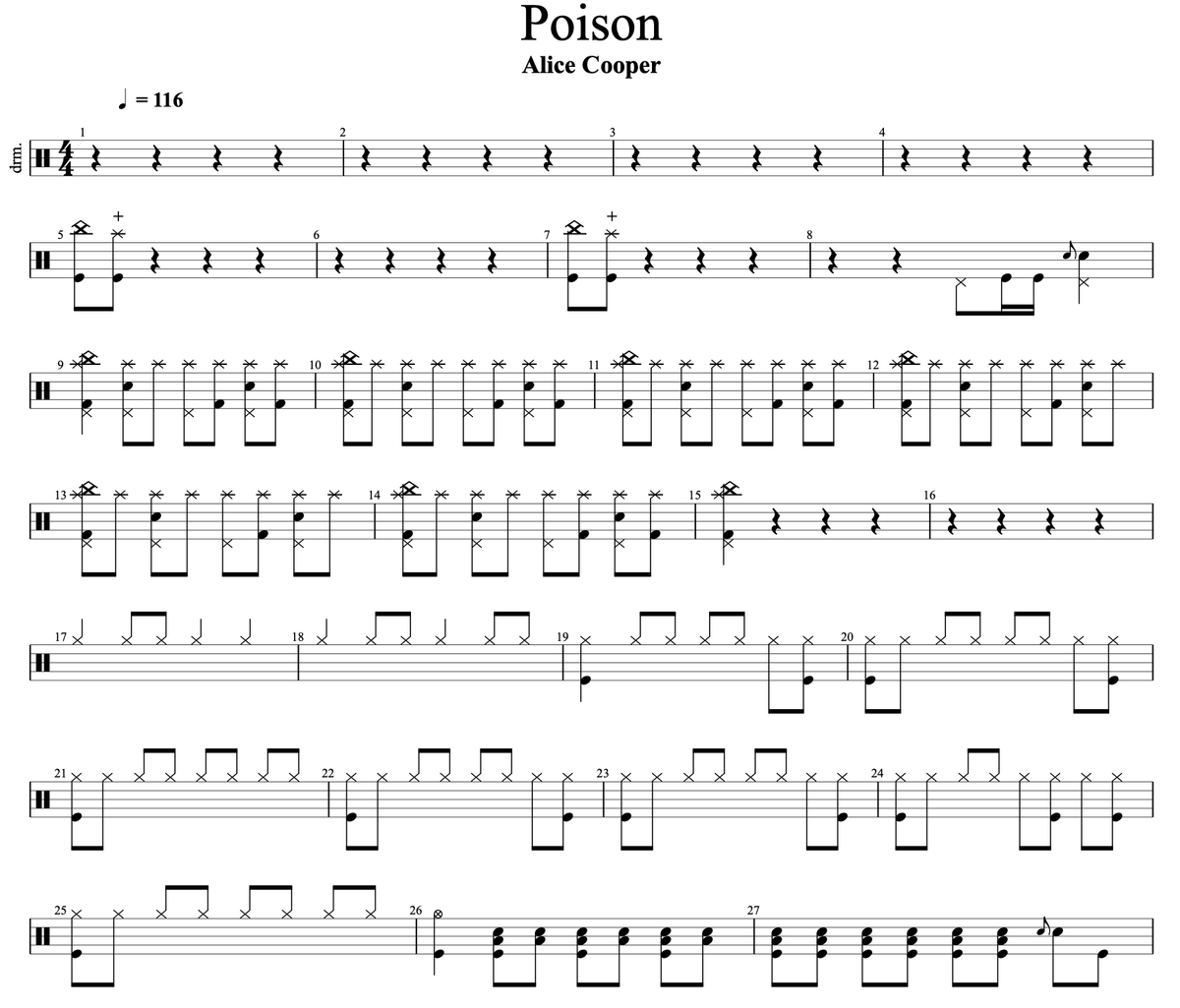 Poison - Alice Cooper - Drum Sheet Music - Cyril Mayer – DrumSetSheetMusic