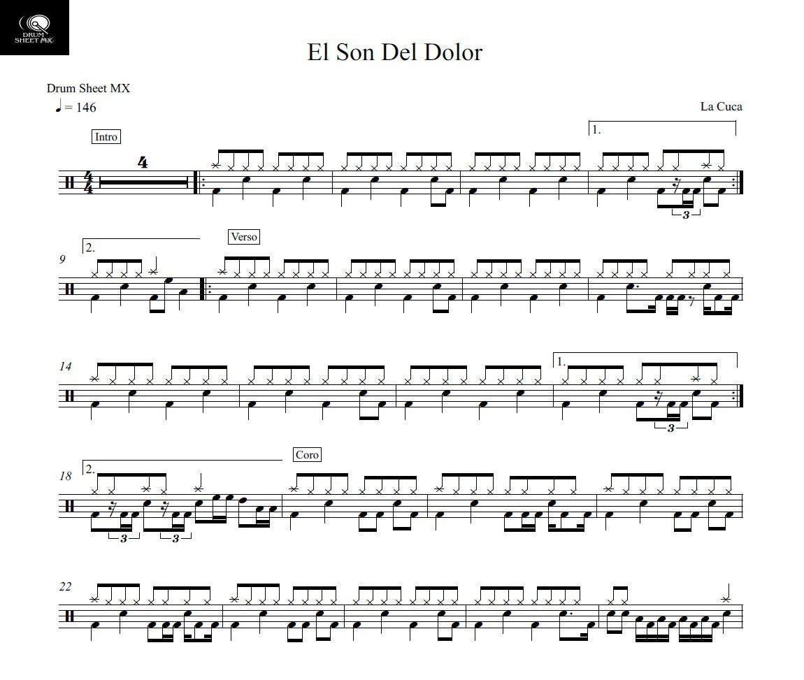 El Son Del Dolor - La Cuca - Drum Sheet Music - Drum Sheet MX ...