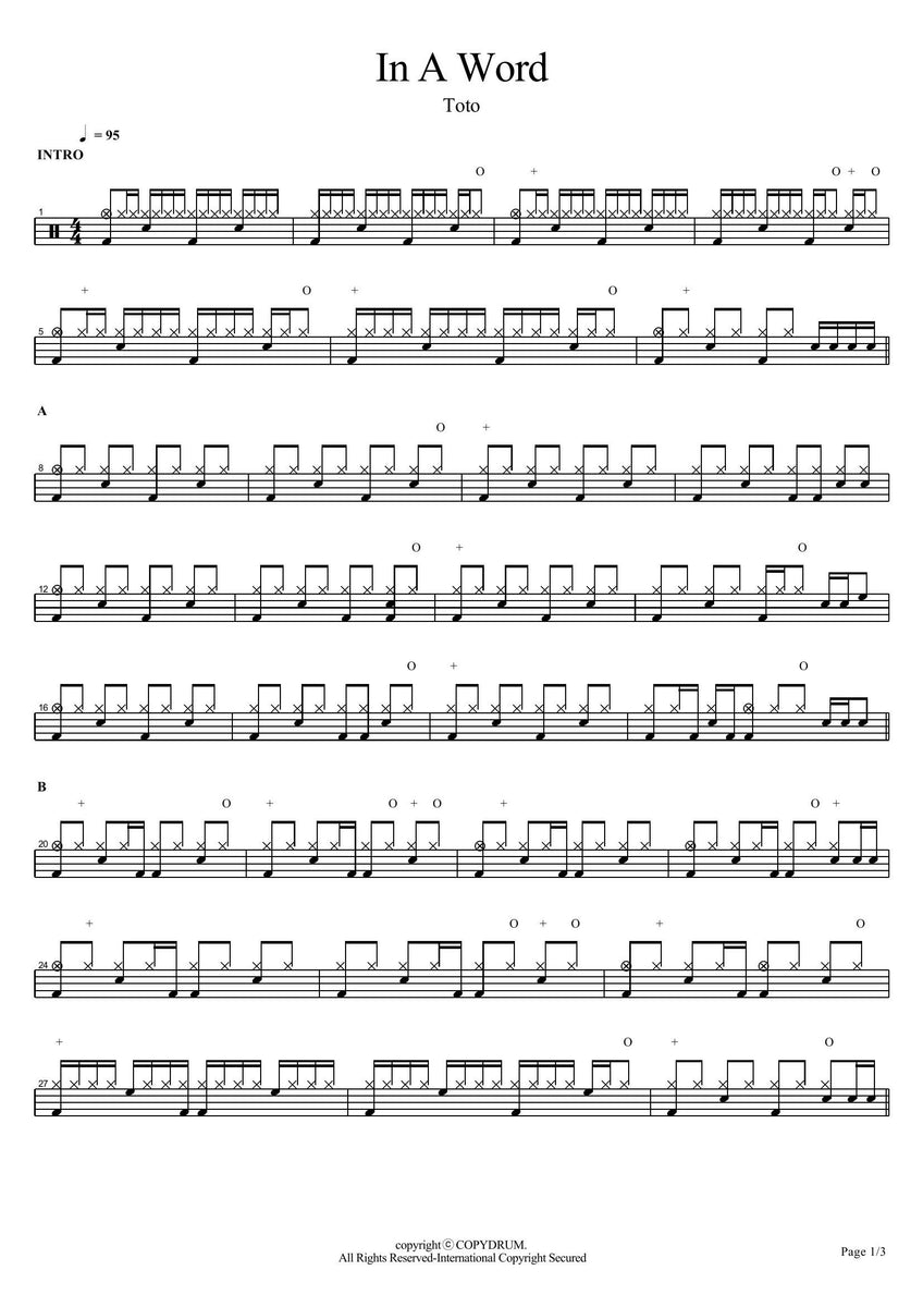 In A Word - Toto - Full Drum Transcription / Drum Sheet Music - COPYDR ...
