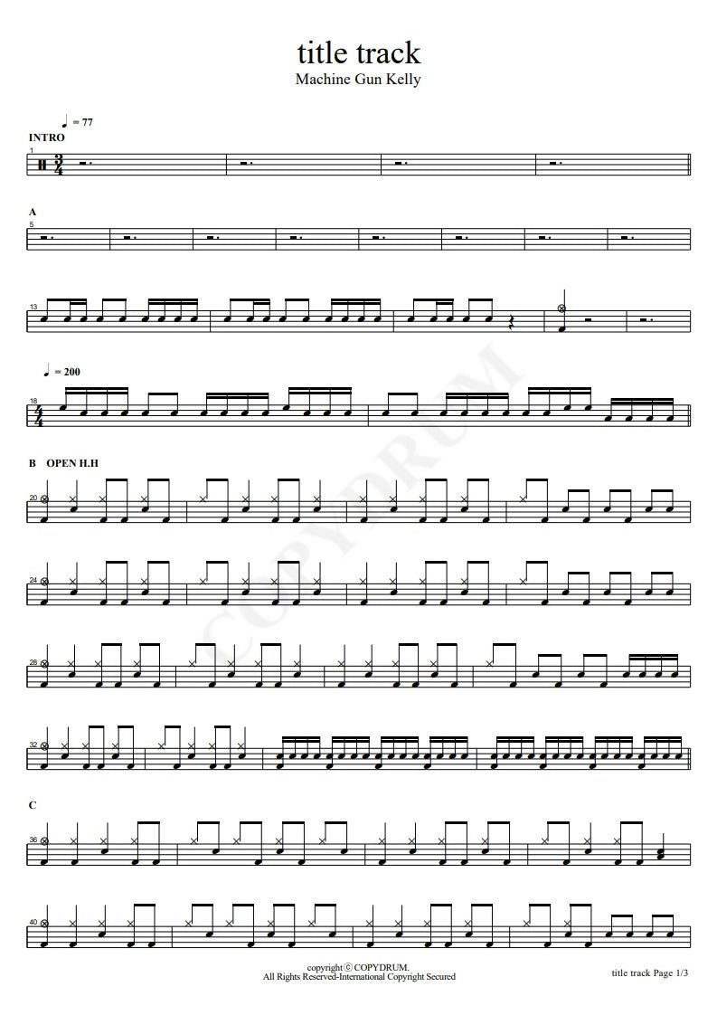 Title Track - Machine Gun Kelly - Drum Sheet Music - COPYDRUM ...