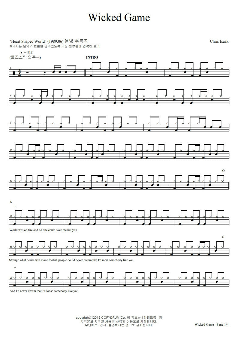 Wicked Game - Chris Isaak - Drum Sheet Music - COPYDRUM – DrumSetSheetMusic