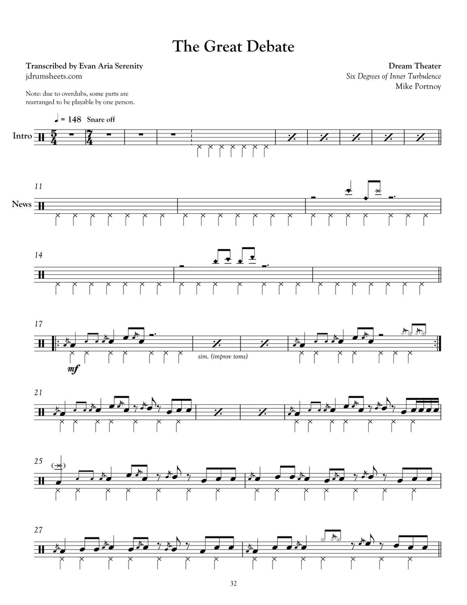 The Great Debate - Dream Theater - Drum Sheet Music - Jaslow Drum ...