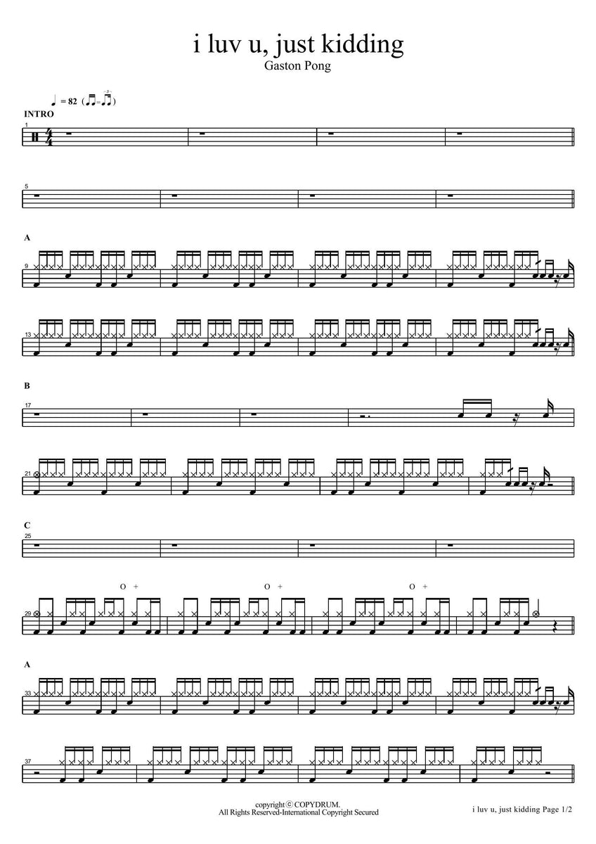 i luv u, just kidding - Gaston Pong - Full Drum Transcription / Drum S ...