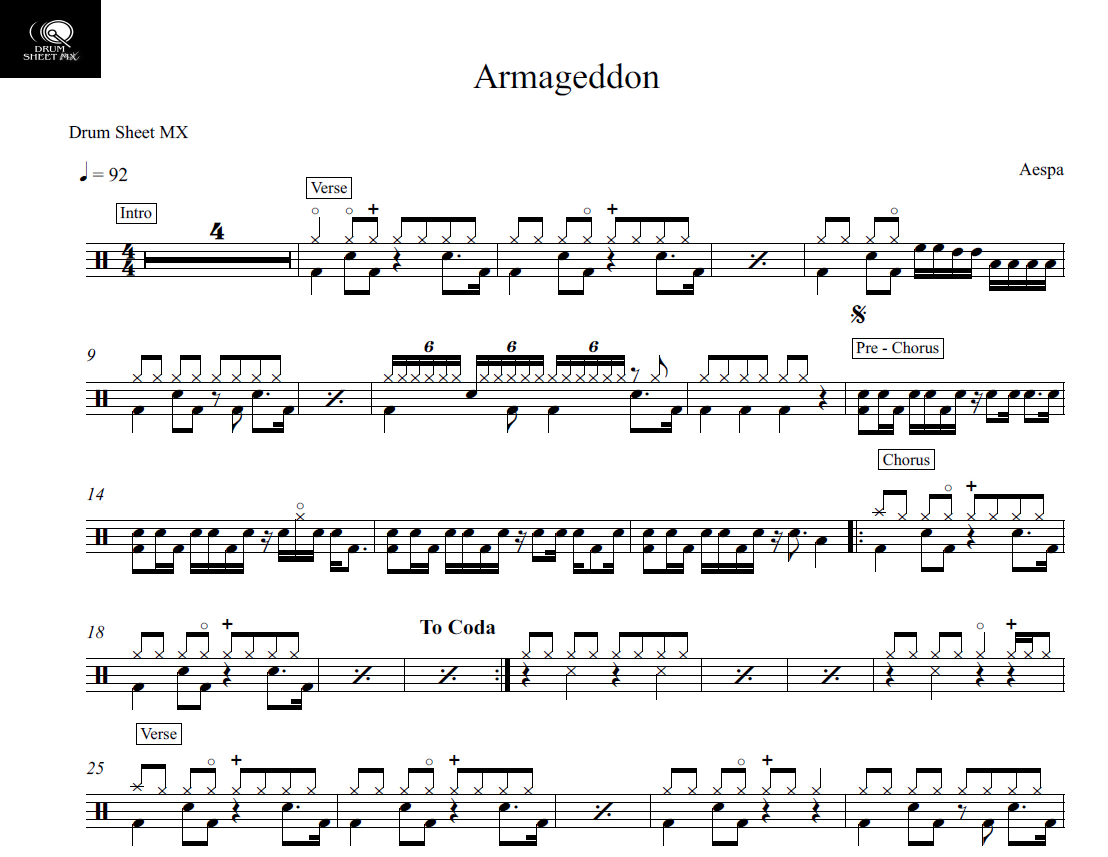 Armageddon - Aespa (에스파) - Drum Sheet Music - Drum Sheet MX ...