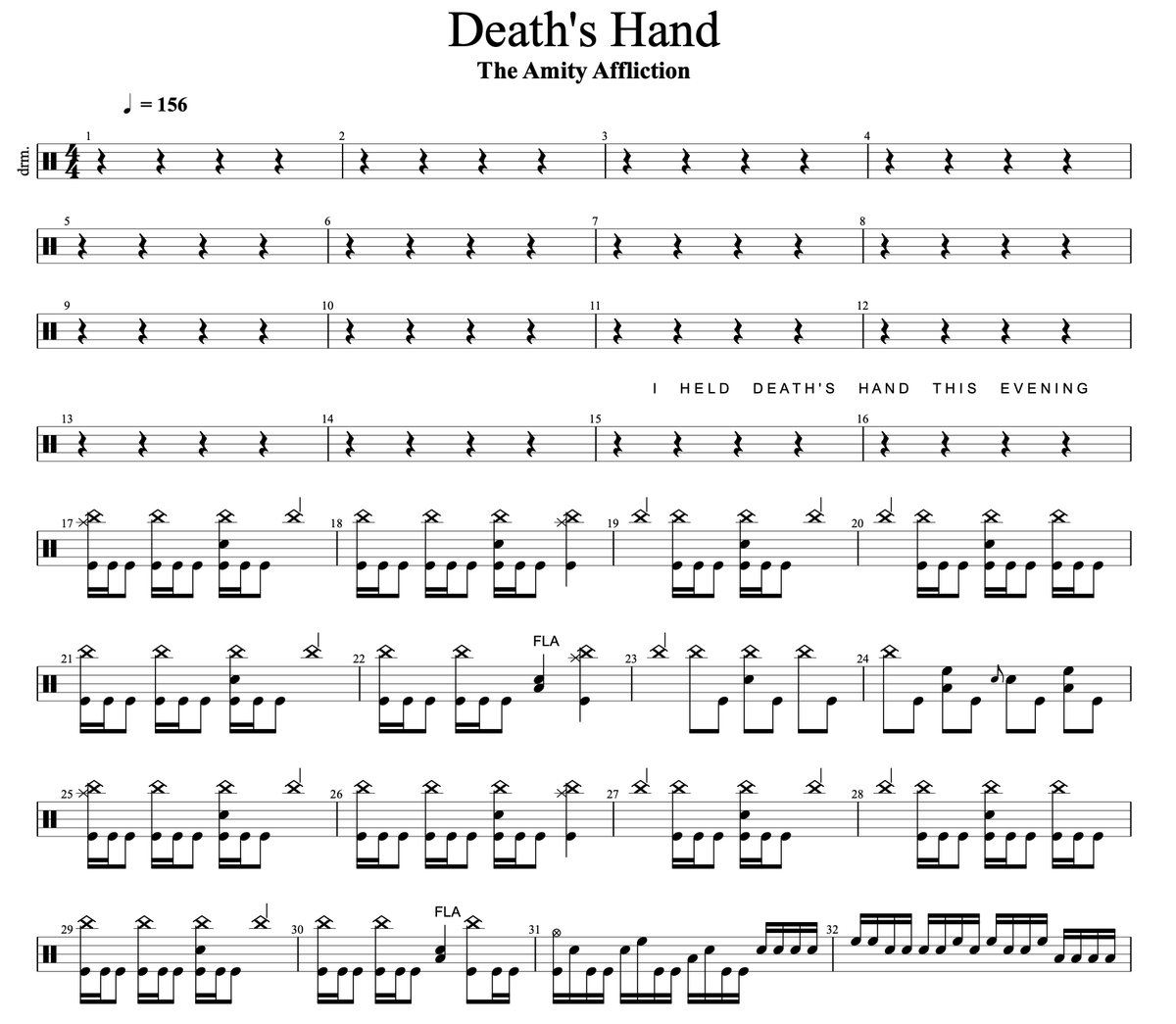 Death's Hand - The Amity Affliction - Drum Sheet Music - Cyril Mayer ...