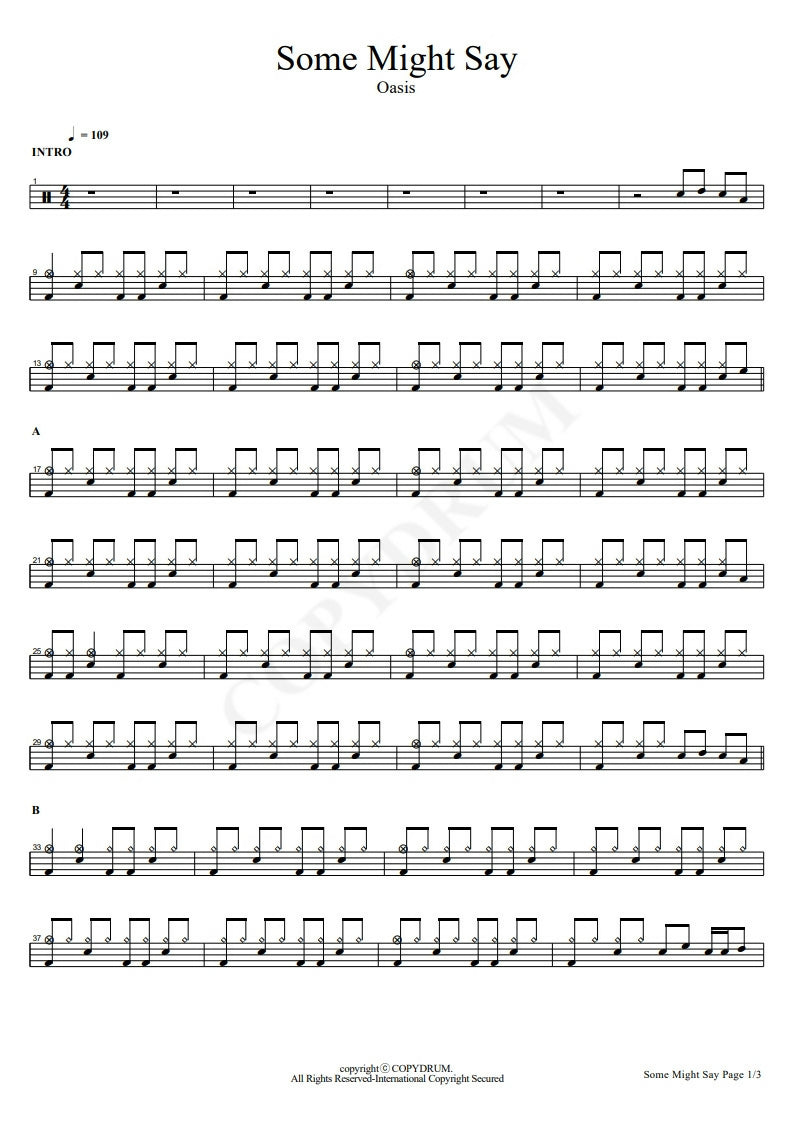 Some Might Say - Oasis - Drum Sheet Music - COPYDRUM – DrumSetSheetMusic