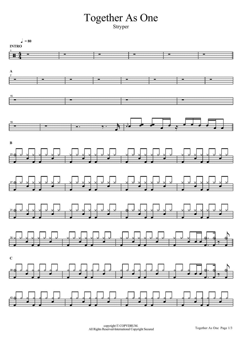 Together as One - Stryper - Full Drum Transcription / Drum Sheet Music ...