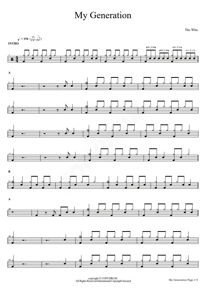 My Generation - The Who - Drum Sheet Music - COPYDRUM – DrumSetSheetMusic
