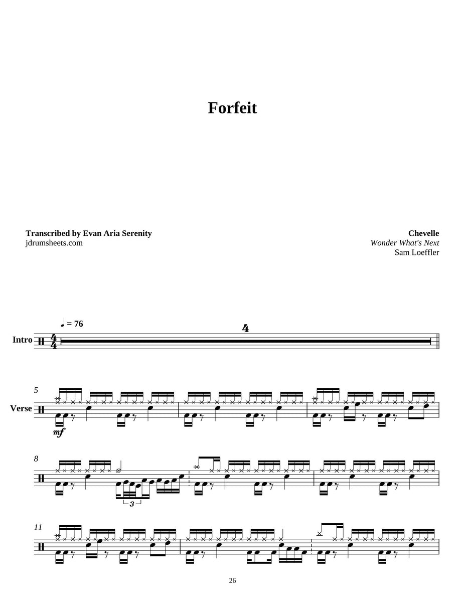 Forfeit - Chevelle - Drum Sheet Music - Jaslow Drum Sheets ...