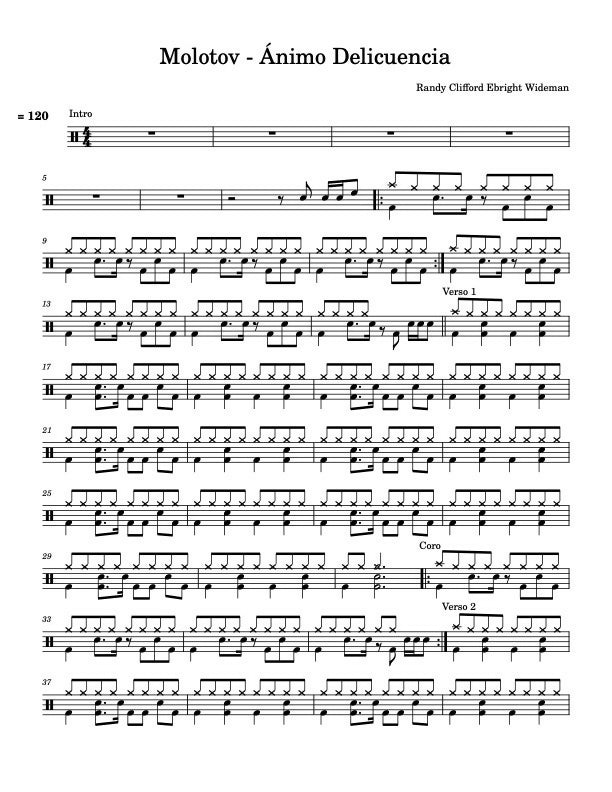 Animo Delicuencia - Molotov - Drum Sheet Music - Carlos Dias-Aidos ...
