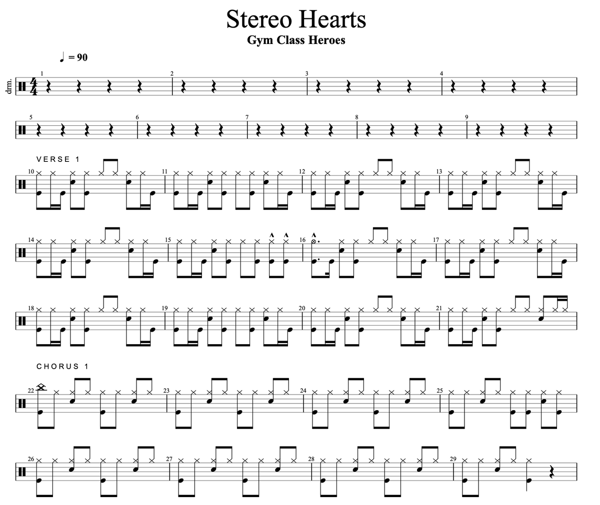 Stereo Hearts (feat. Adam Levine) - Gym Class Heroes - Drum Sheet Music ...