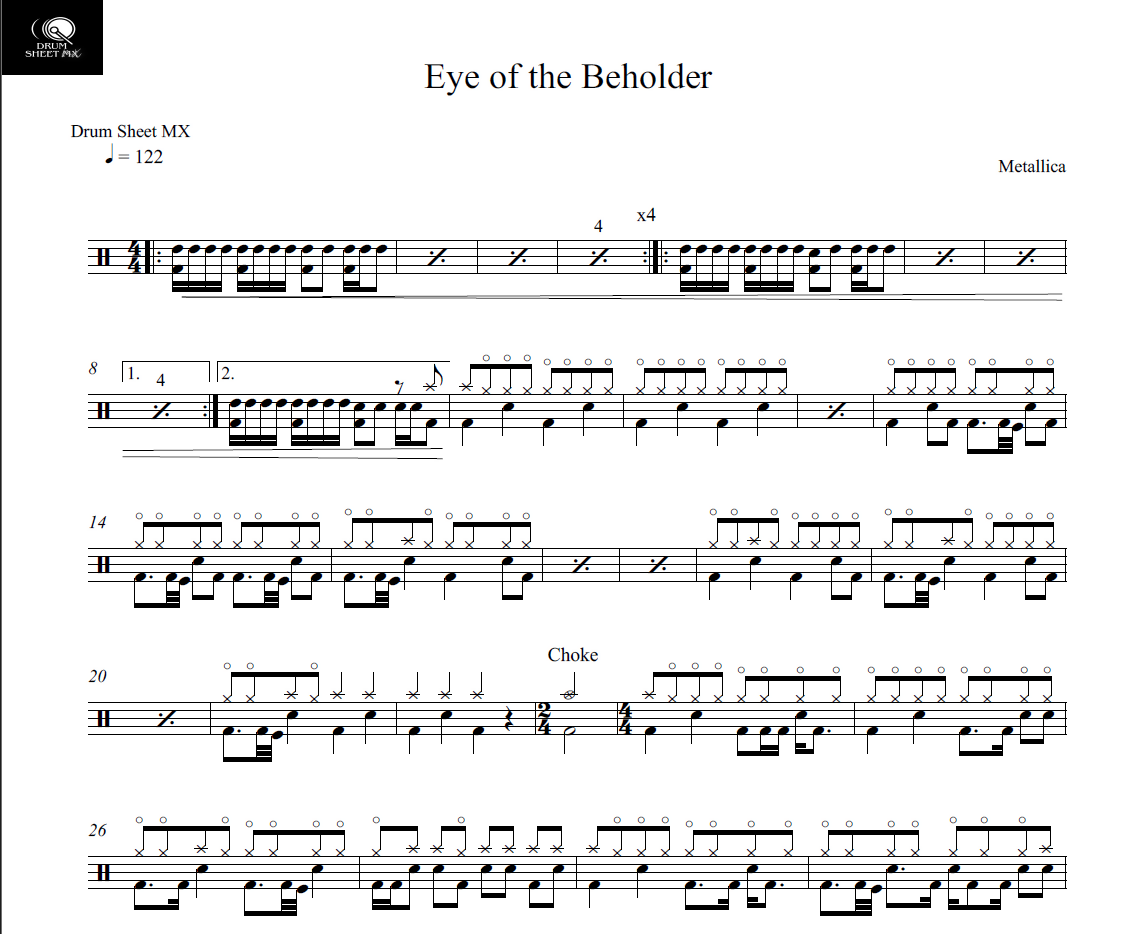 Eye of the Beholder - Metallica - Drum Sheet Music - Drum Sheet MX ...