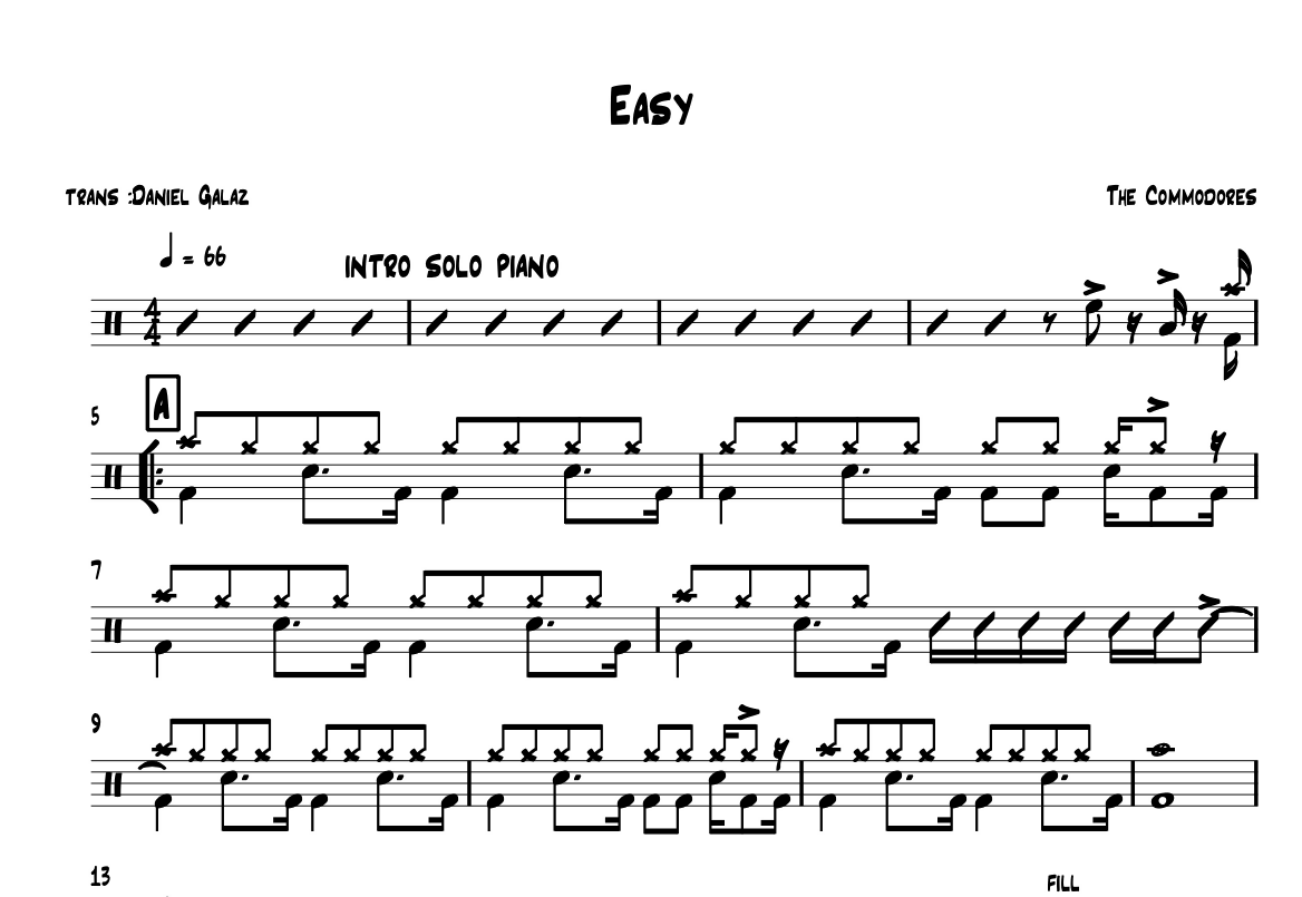 Easy - Commodores - Drum Sheet Music - Daniel Galaz – DrumSetSheetMusic
