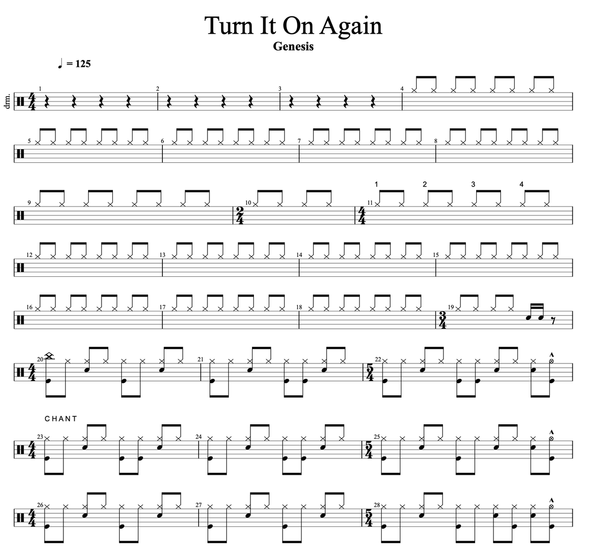 Turn It on Again - Genesis - Drum Sheet Music - Cyril Mayer ...