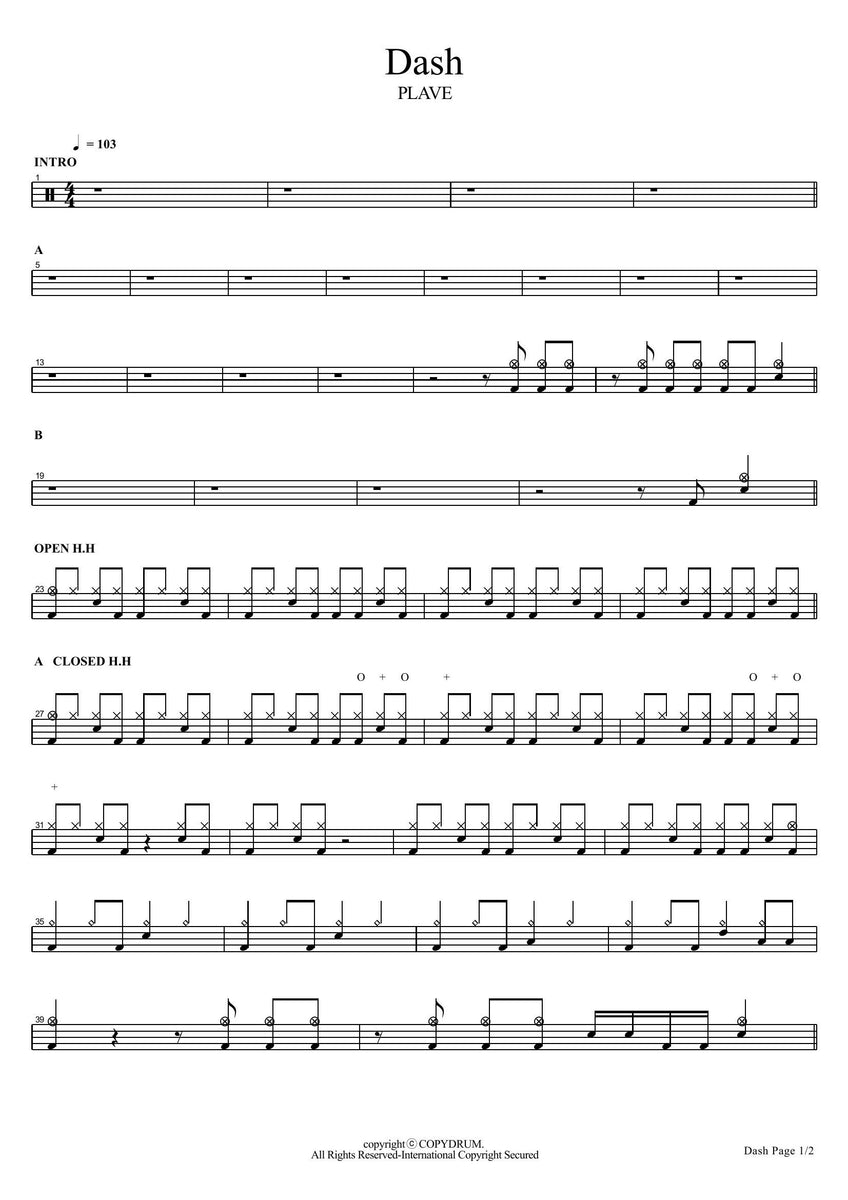 Dash - PLAVE - Full Drum Transcription / Drum Sheet Music - COPYDRUM ...