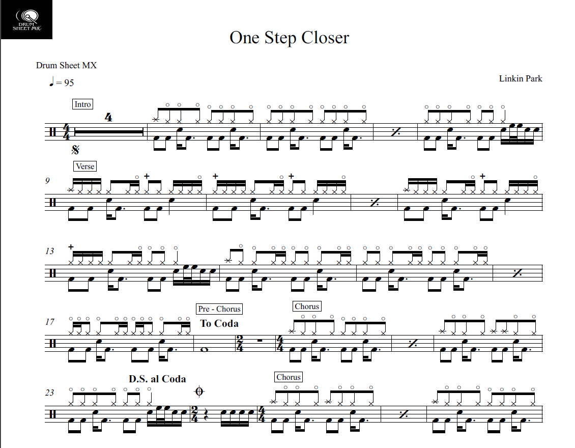 One Step Closer - Linkin Park - Drum Sheet Music - Drum Sheet MX ...