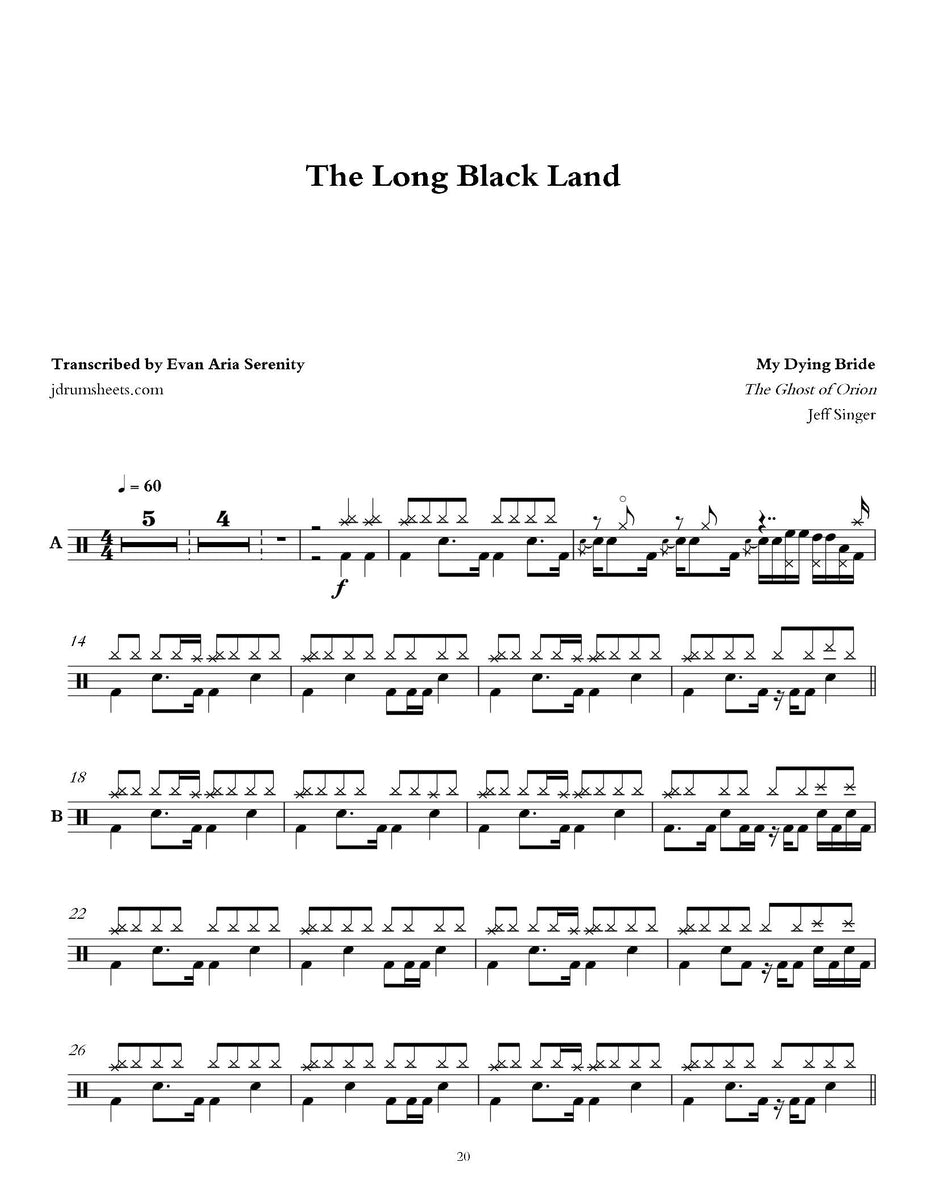The Long Black Land - My Dying Bride - Drum Sheet Music - Jaslow Drum ...