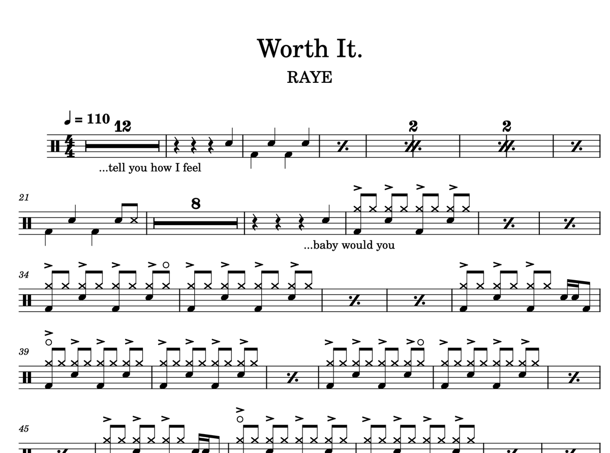 Worth It. - Raye - Drum Sheet Music - cj4 – DrumSetSheetMusic