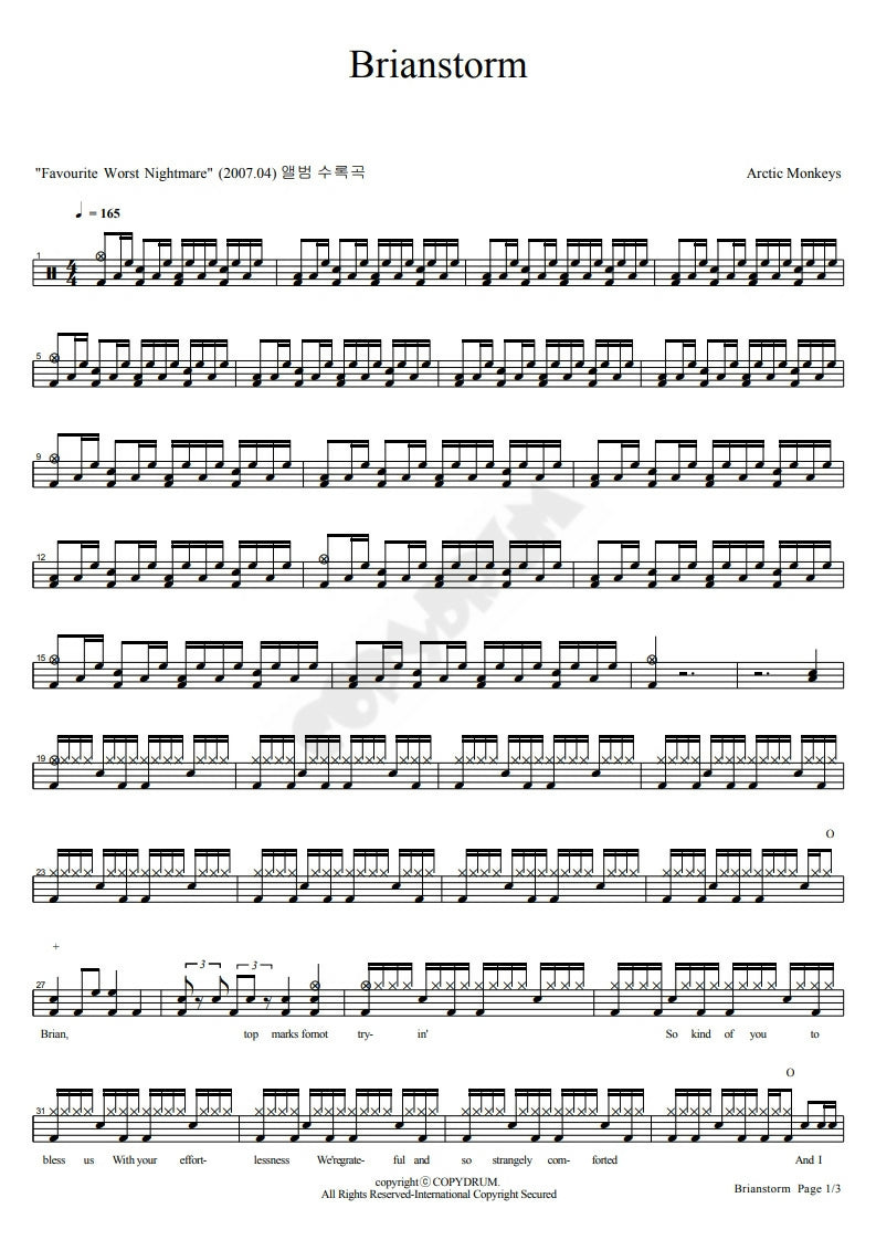 Brianstorm - Arctic Monkeys - Drum Sheet Music - COPYDRUM ...