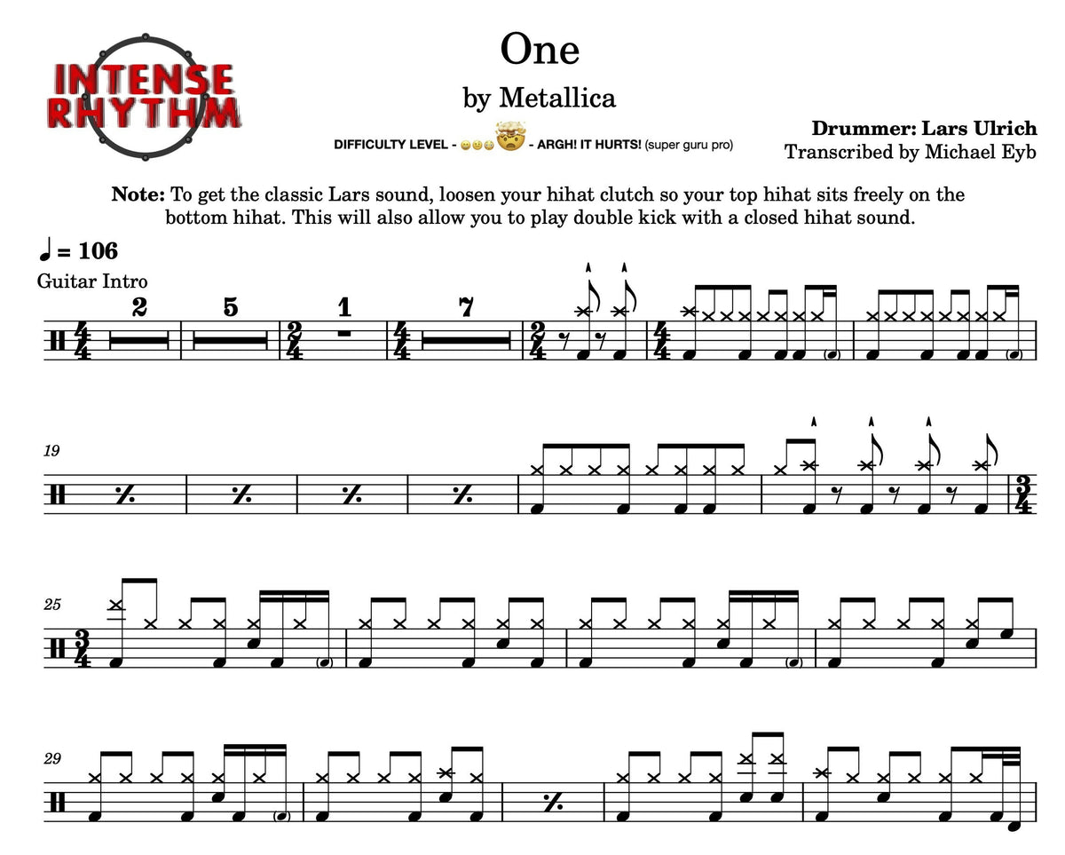 One - Metallica - Drum Sheet Music - Intense Rhythm Drum Studios ...