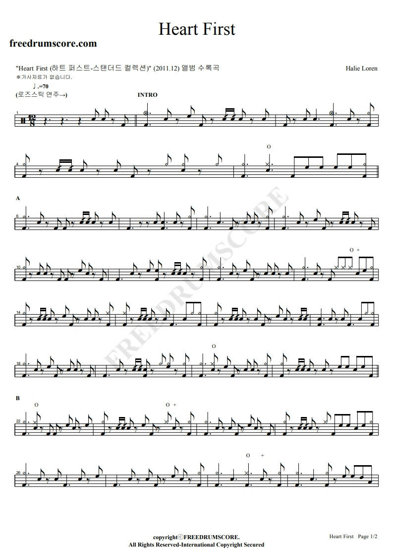 Heart First - Halie Loren - Drum Sheet Music - COPYDRUM – DrumSetSheetMusic