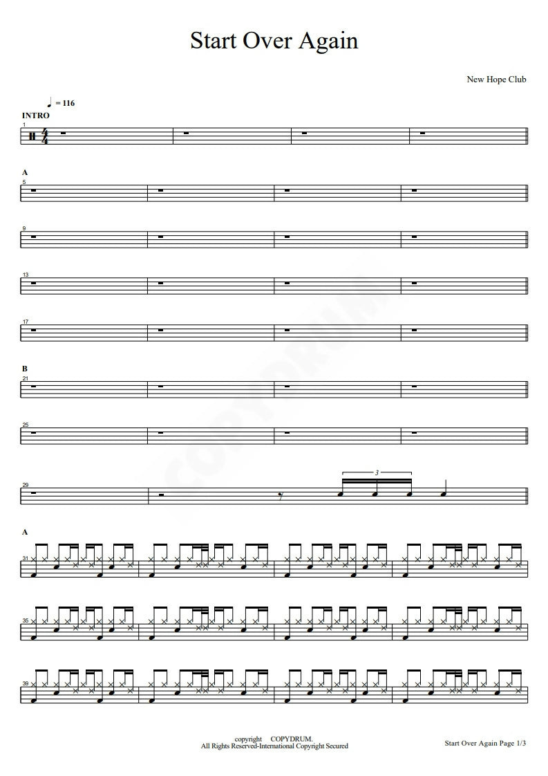 Start Over Again - New Hope Club - Drum Sheet Music - COPYDRUM ...