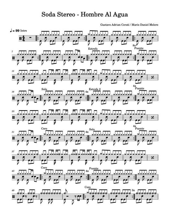Hombre Al Agua - Soda Stereo - Full Drum Transcription / Drum Sheet Mu ...