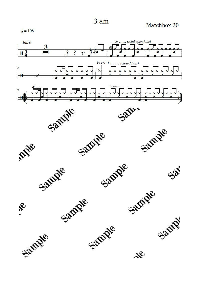 3 AM - Matchbox 20 - Drum Sheet Music - KiwiDrums – DrumSetSheetMusic