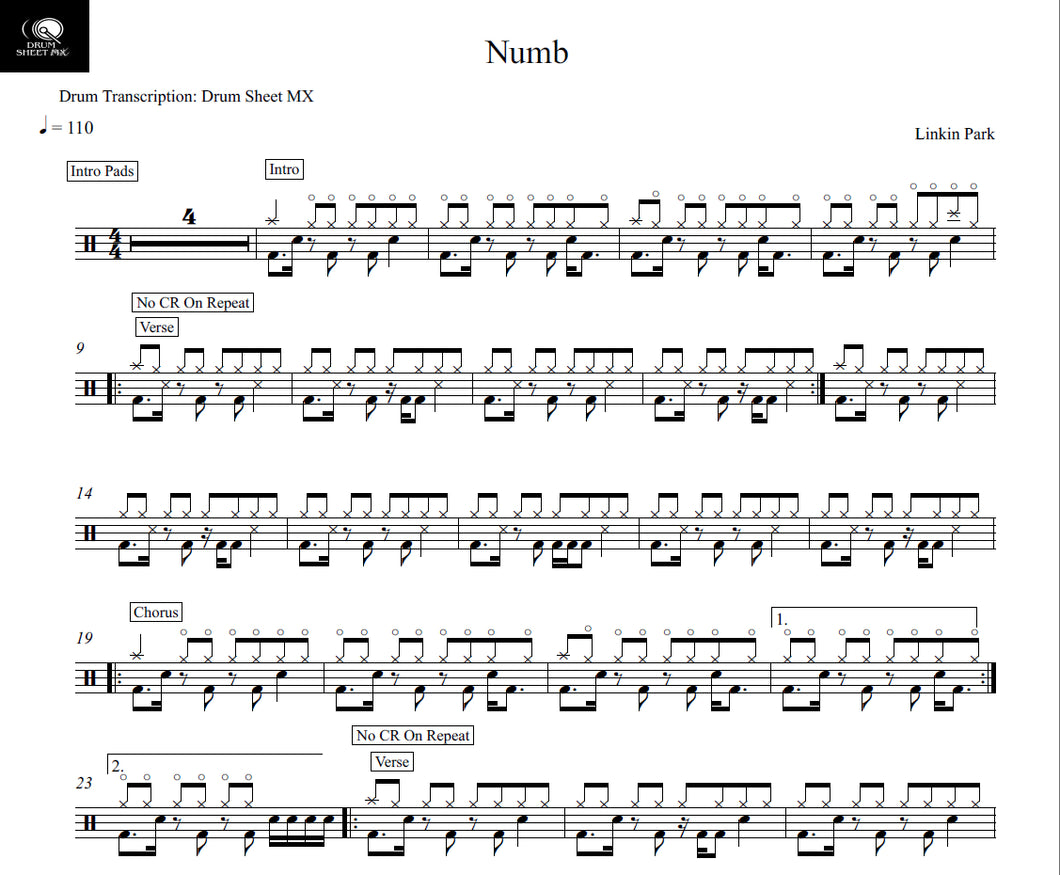 Numb - Linkin Park - Drum Sheet Music - Drum Sheet MX – DrumSetSheetMusic