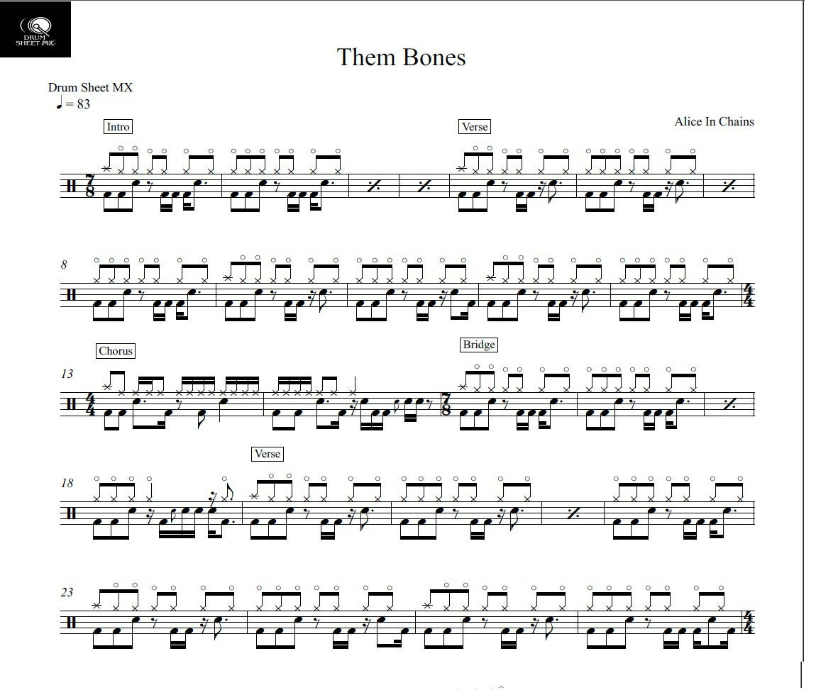 Them Bones - Alice in Chains - Drum Sheet Music - Drum Sheet MX ...