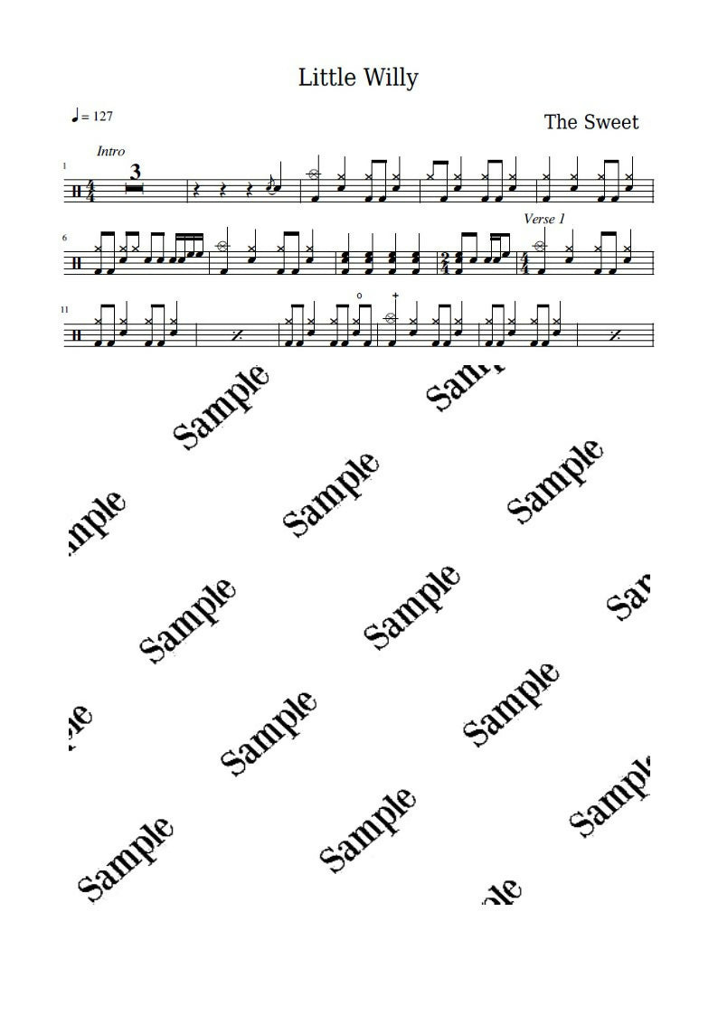 Little Willy - The Sweet - Drum Sheet Music - KiwiDrums – DrumSetSheetMusic
