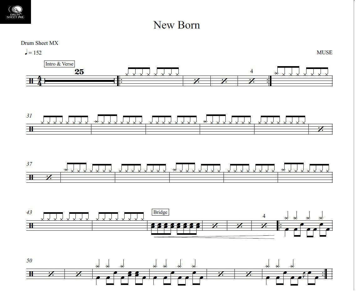 New Born - Muse - Drum Sheet Music - Drum Sheet MX – DrumSetSheetMusic