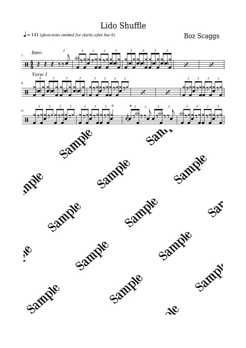 Lido Shuffle - Boz Scaggs - Drum Sheet Music - KiwiDrums ...
