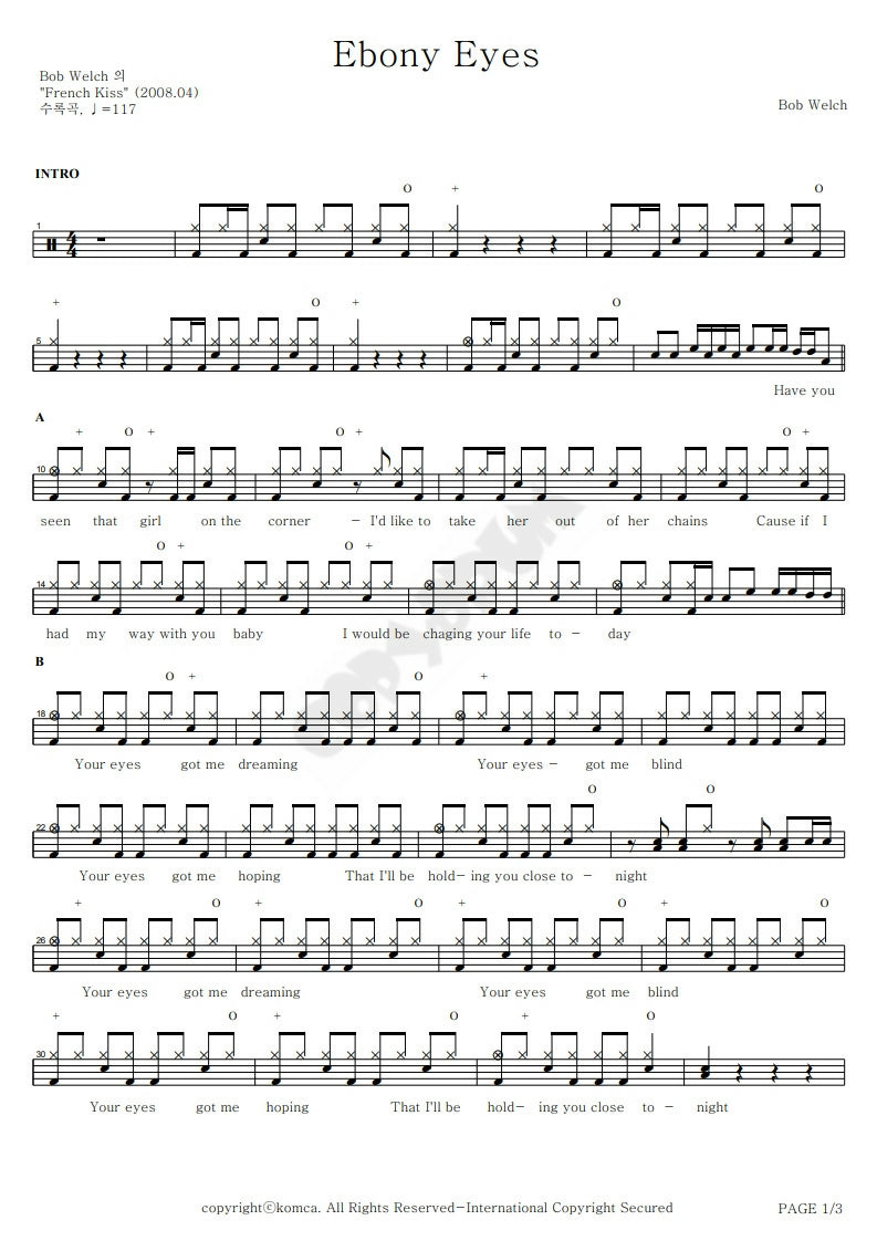 Ebony Eyes - Bob Welch - Drum Sheet Music - COPYDRUM – DrumSetSheetMusic
