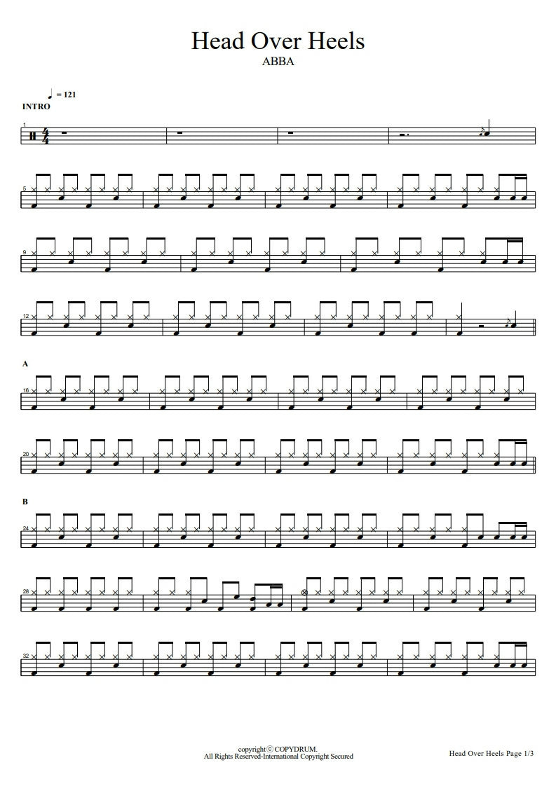 Head Over Heels - ABBA - Drum Sheet Music - COPYDRUM – DrumSetSheetMusic
