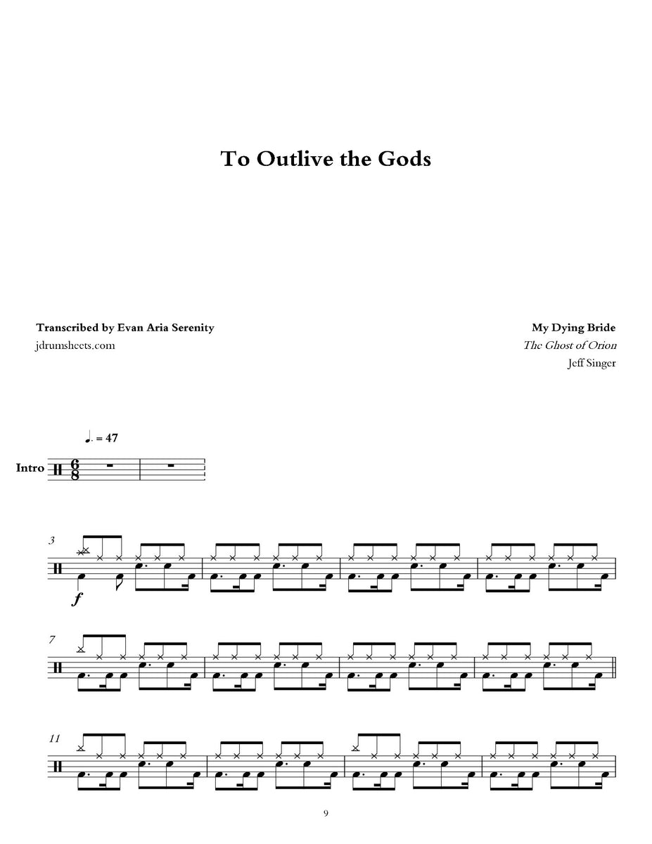 To Outlive the Gods - My Dying Bride - Drum Sheet Music - Jaslow Drum ...
