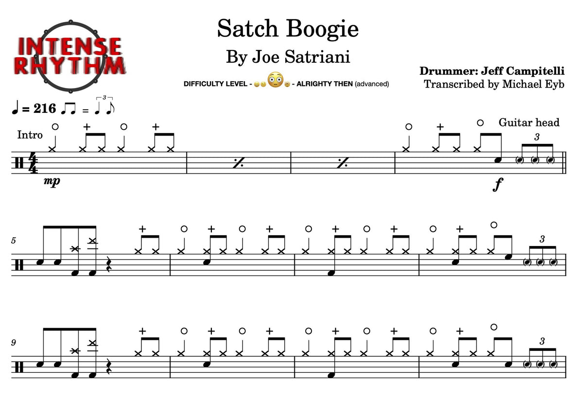 Satch Boogie - Joe Satriani - Drum Sheet Music - Intense Rhythm Drum ...