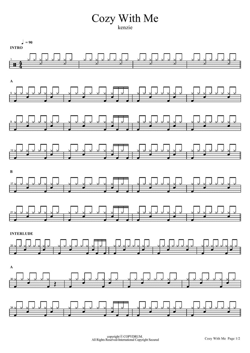Cozy With Me - Ant Saunders & Mackenzie Ziegler - Drum Sheet Music ...