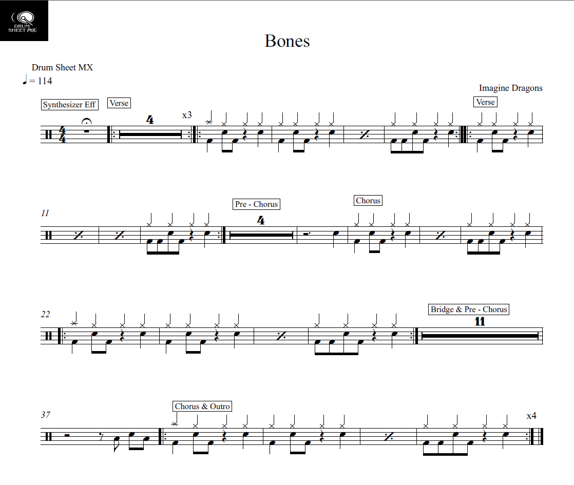 Bone - Imagine Dragons - Drum Sheet Music - Drum Sheet MX – DrumSetSheetMusic